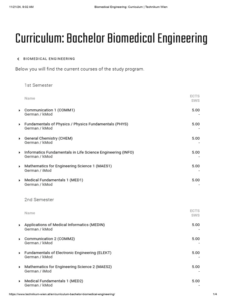 Biomedical Engineering Curriculum Overview | PDF | Biomedical ...