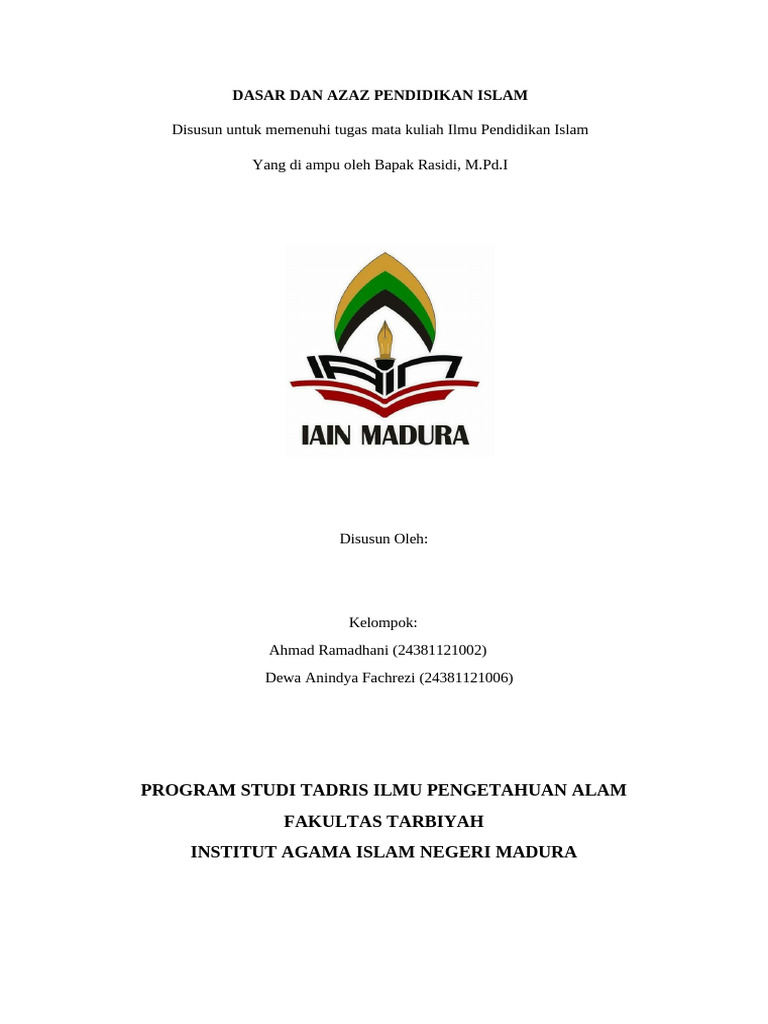 Dasar dan Azaz Pendidikan Islam | PDF