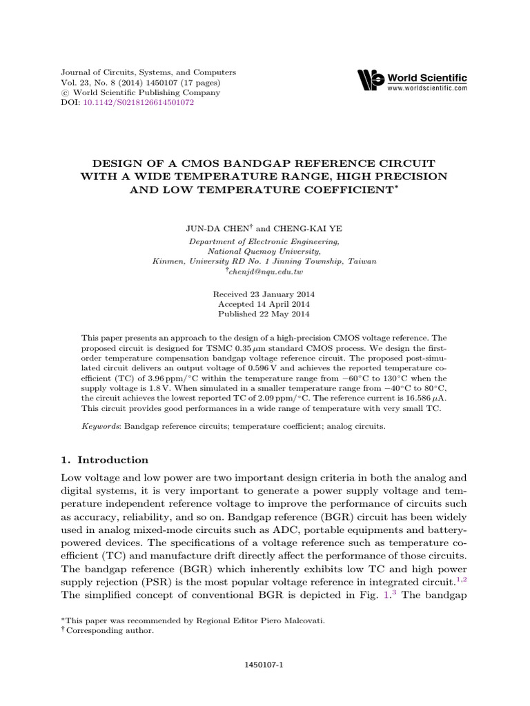 CMOS Bandgap Reference Circuit Design | PDF | Operational Amplifier ...