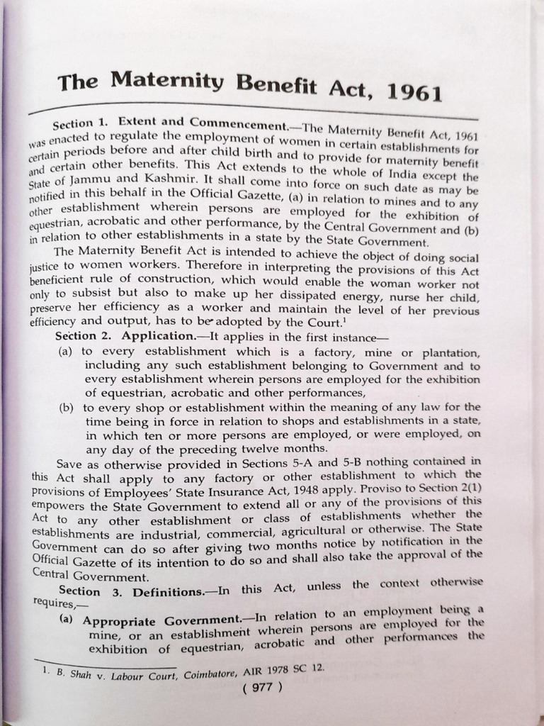 Maternity Benefit Act Overview 1961 | PDF | Employment | Pregnancy