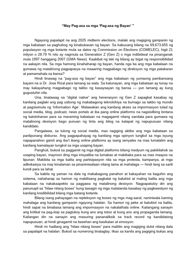 EDITORIAL- May Pag-asa sa mga PAG-ASA NG BAYAN (1) | PDF