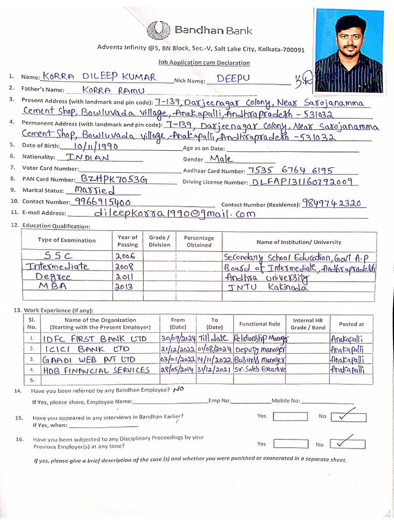 Job Application Cum Declaration (1) | PDF