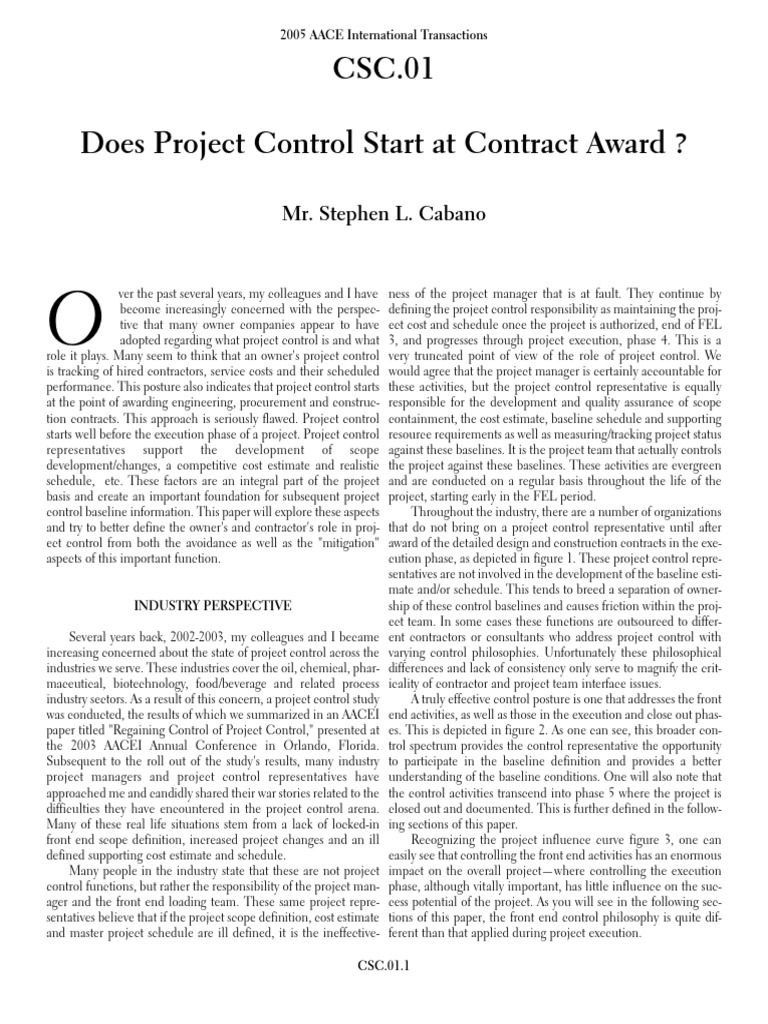 CH 01-06 Does Project Control Start at Contract Award | PDF ...