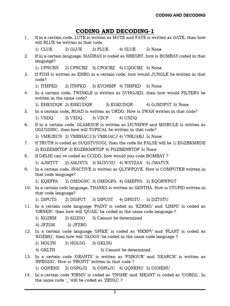 Reasoning - Coding and Decoding-1 | PDF | Chess Theory | Chess