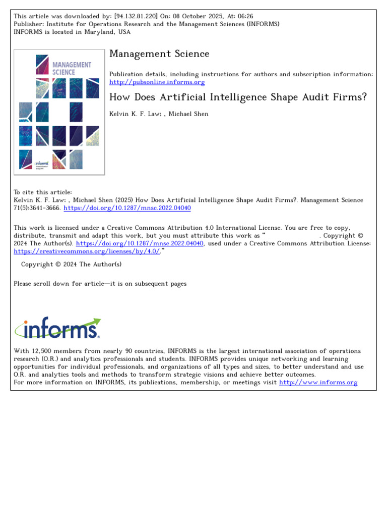 Law Shen 2024 How Does Artificial Intelligence Shape Audit Firms | PDF ...