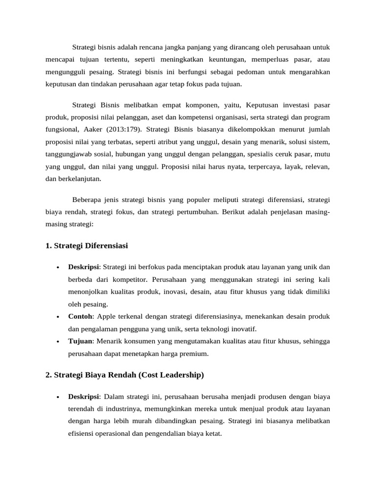 Jenis-Jenis Strategi Bisnis Utama | PDF
