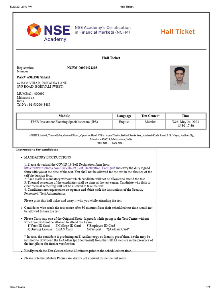 Hall Ticket - Investment Planning | PDF | Identity Document | Access ...