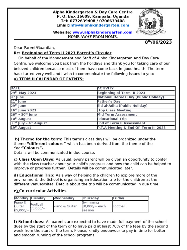 Second Term Circular 2023 | PDF