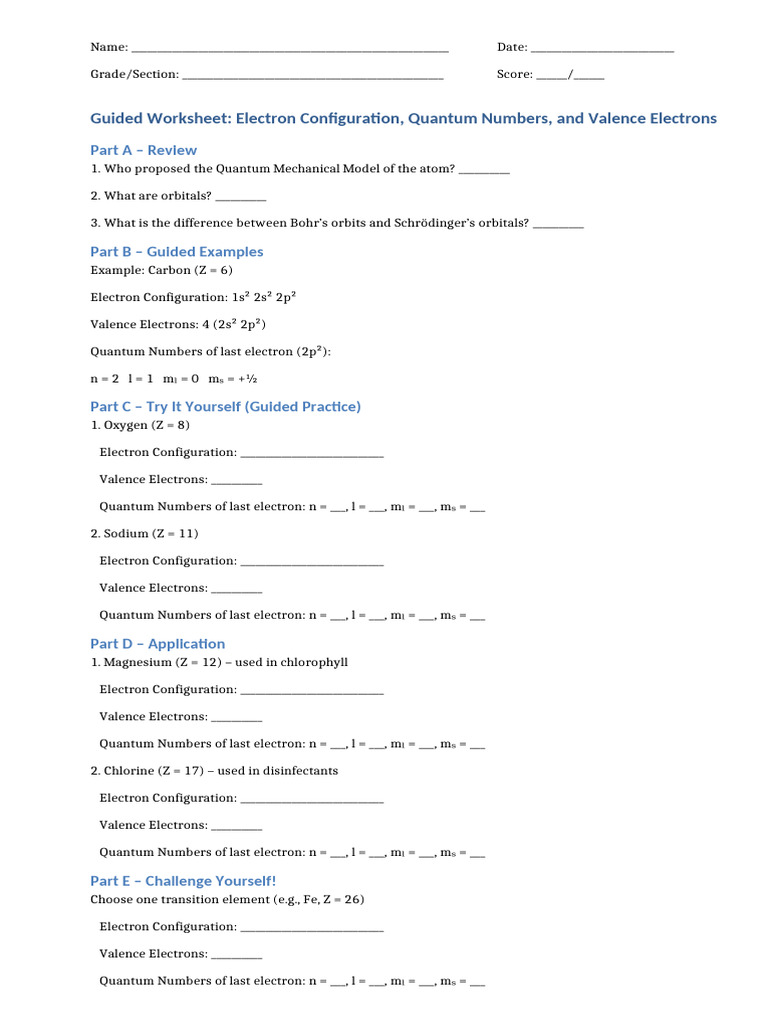 Electron Configuration Worksheet Guide | PDF