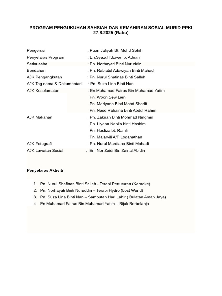 Program Pengukuhan Sahsiah Dan Kemahiran Sosial Murid Ppki 27.8.2025 ...