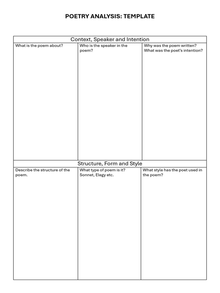 Comprehensive Poetry Analysis Template | PDF | Poetry | Rhetoric