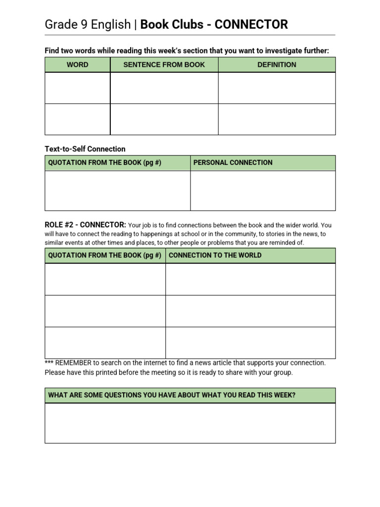 0.3 Book Club Role Organizer - CONNECTOR | PDF