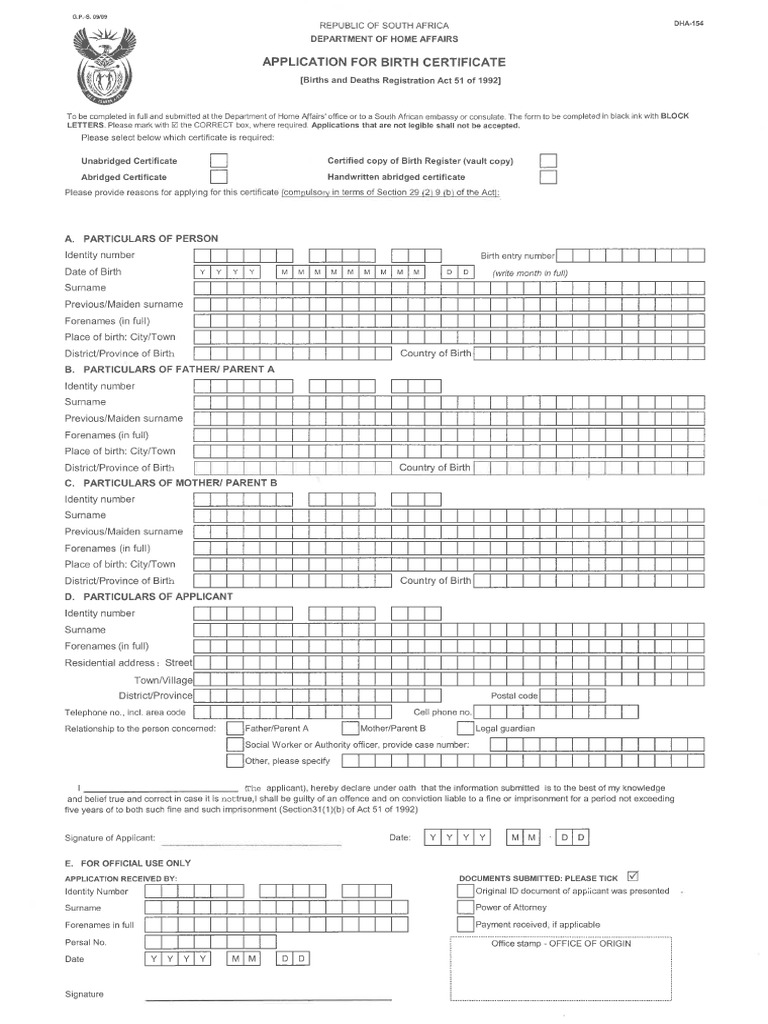 BI-154_Unabridged Birth Certificate App Form | PDF | Birth Certificate ...
