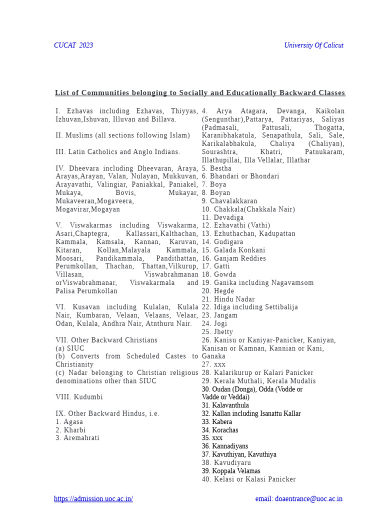 CUCAT 2023 Cast List | PDF | Kerala | South Asia