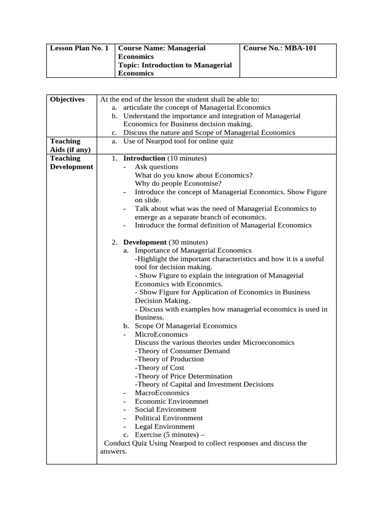 Lesson Plan 1 | PDF | Economics | Microeconomics