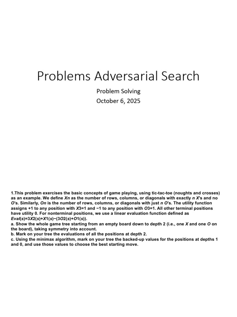 Adversarial Search in Tic-Tac-Toe and Beyond | PDF | Algorithms And ...