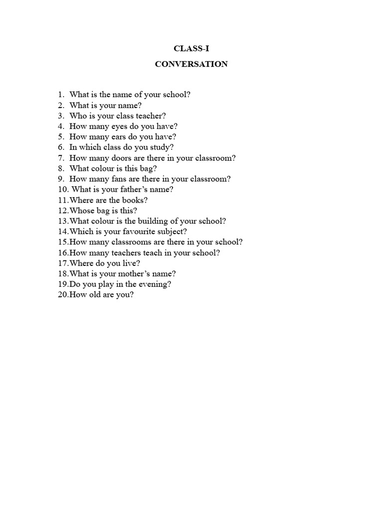 Class I Conversation Questions Guide | PDF