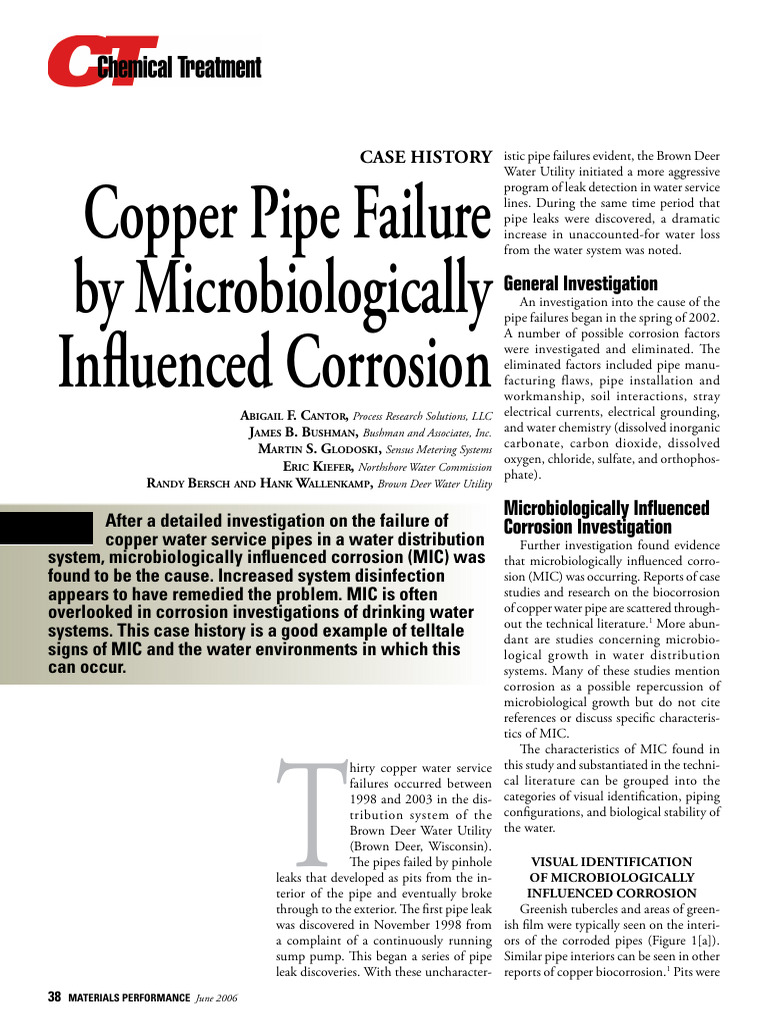 Copper Pipe Failure Due To MIC | PDF | Corrosion | Materials