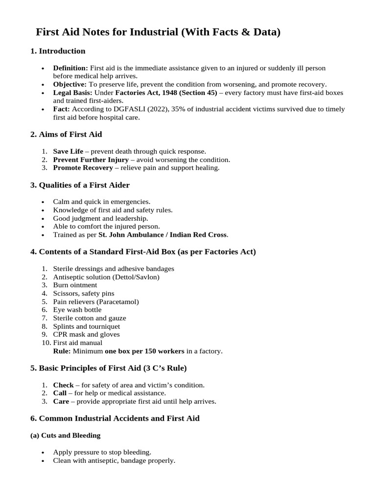 ? First Aid Notes For Industrial | PDF
