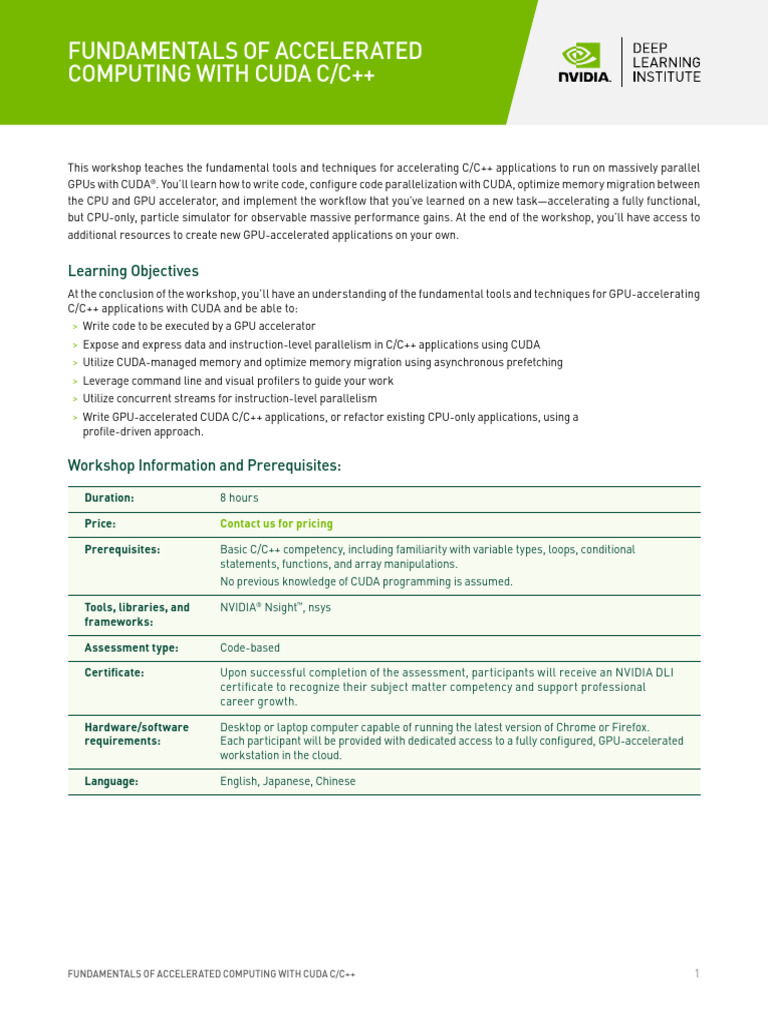 Dli Fundamentals of Accelerated Computing With Cuda C C++ Datasheet | PDF | Graphics Processing ...