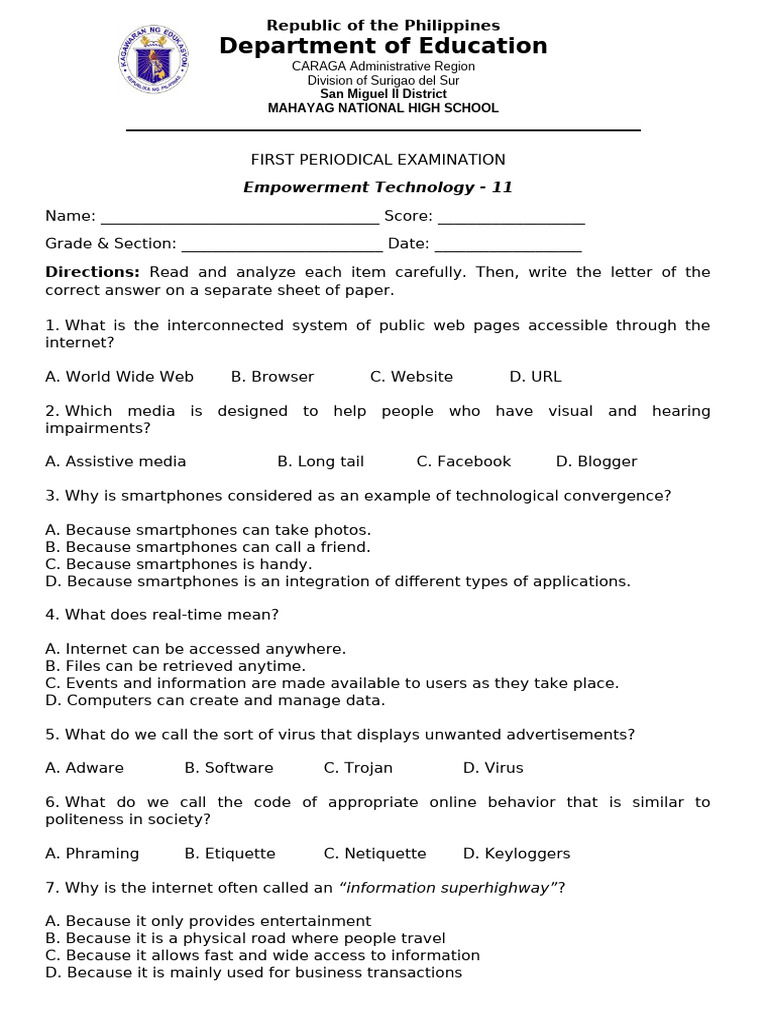 Empowerment Technology 11 exam | PDF | Spreadsheet | Microsoft Power Point