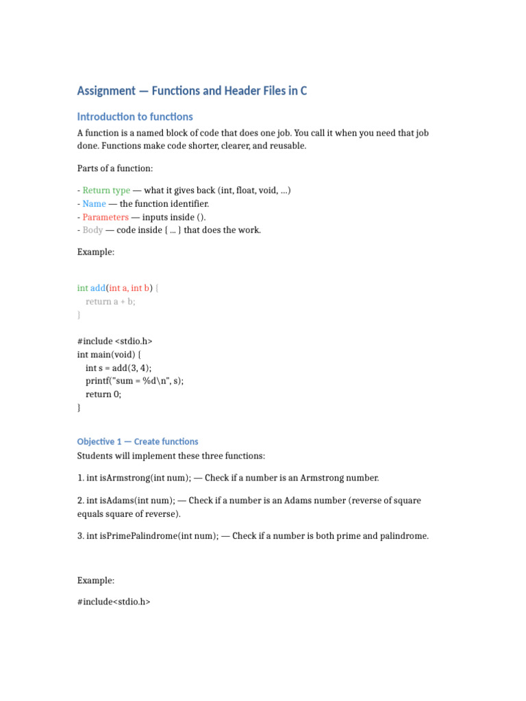 C Assignment Functions and Header Files | PDF | Computer Science | Computing