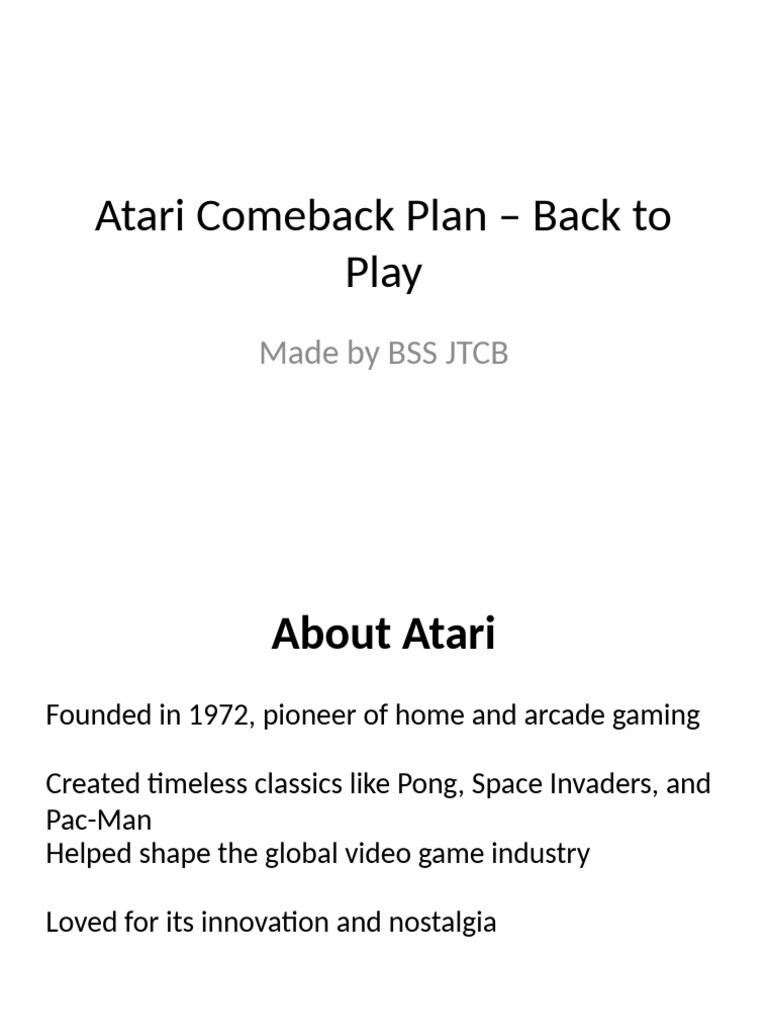 Atari Comeback Visual Back To Play | PDF