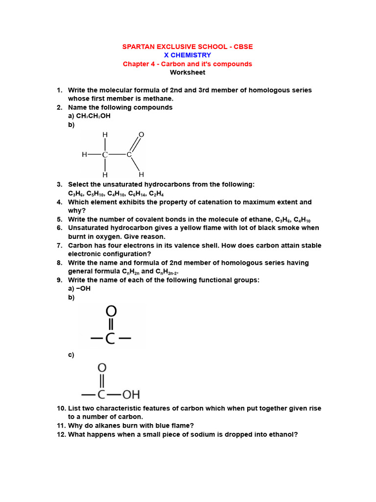 10th STD CH 4 Carbon and It's Compounds Worksheet | PDF | Alkene | Ester