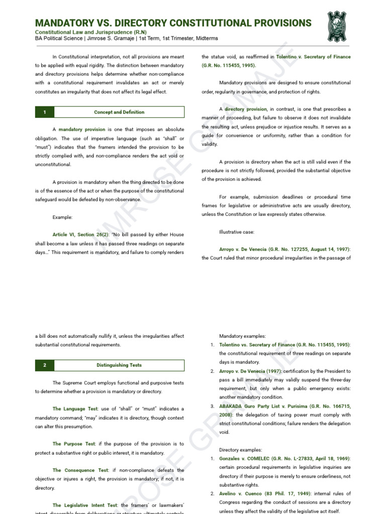 Mandatory vs. Directory Provisions Explained | PDF | Regulatory ...