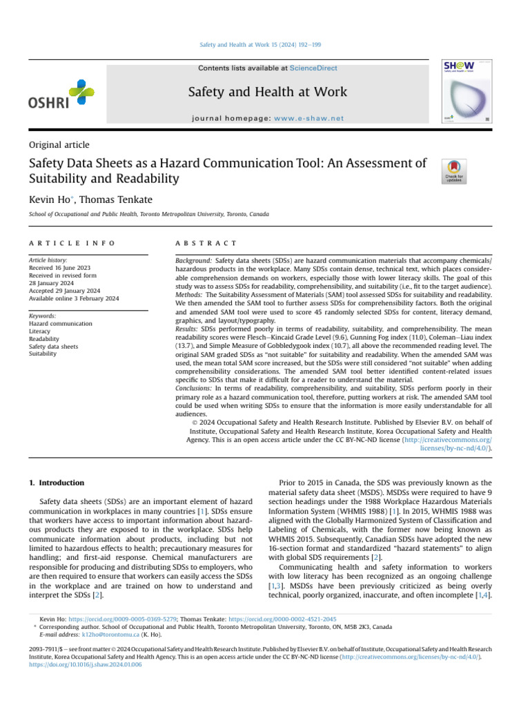 Assessing Readability of Safety Data Sheets | PDF | Safety
