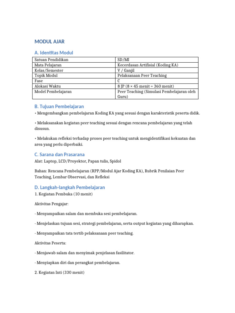 Modul Ajar Peer Teaching | PDF