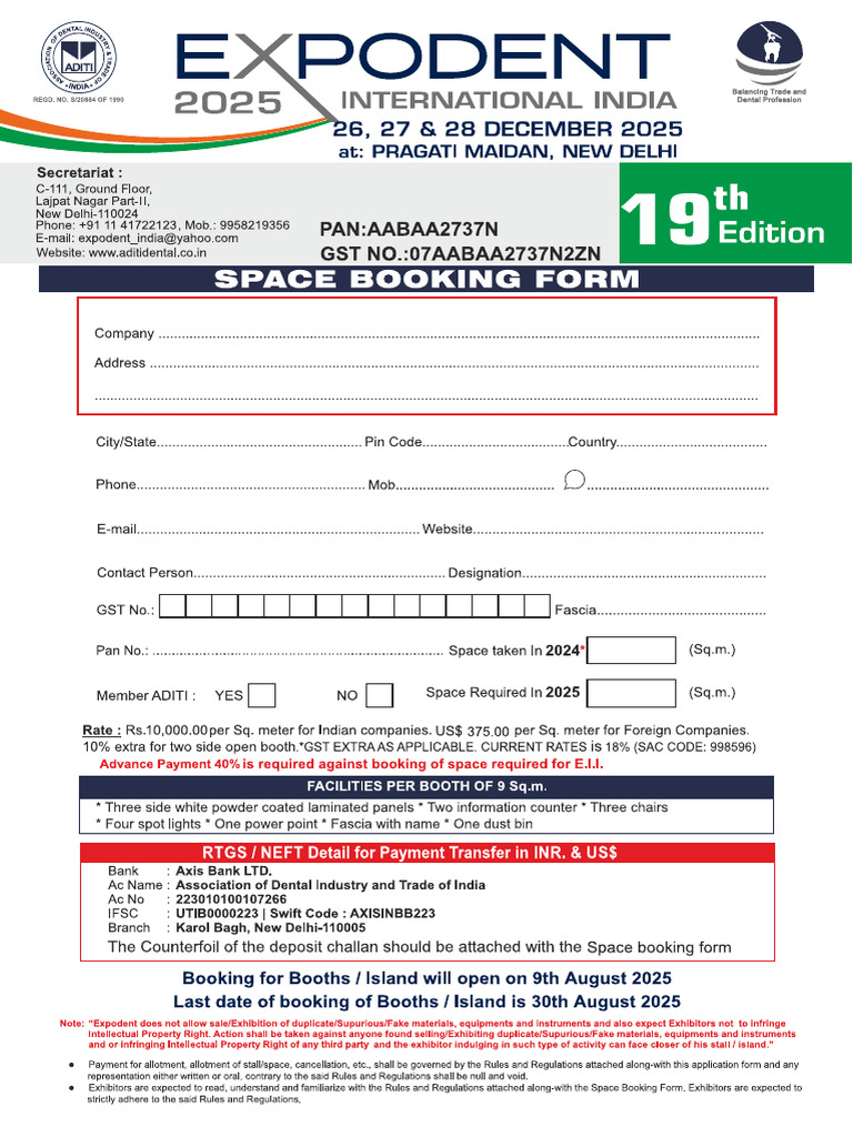 Expo Booking Form 2025 | PDF