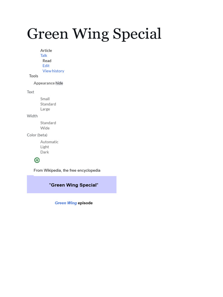 Green Wing Special: Final Episode Summary | PDF
