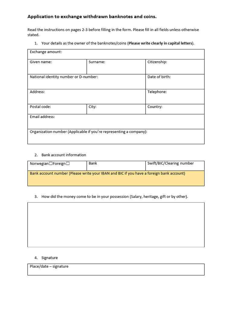 Form For Exchanging Withdrawn Banknotes and Coins | PDF | Money | Banks
