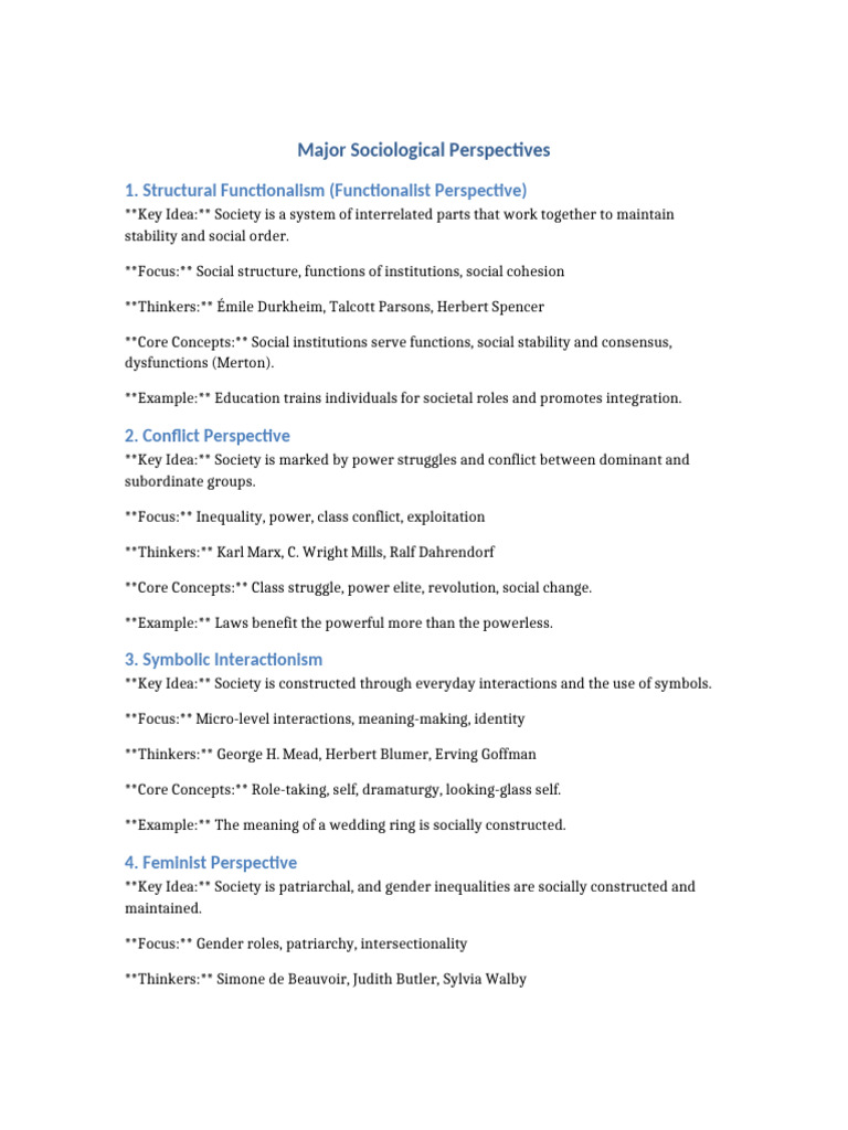 Major Sociological Perspectives Expanded | PDF | Sociology | Society