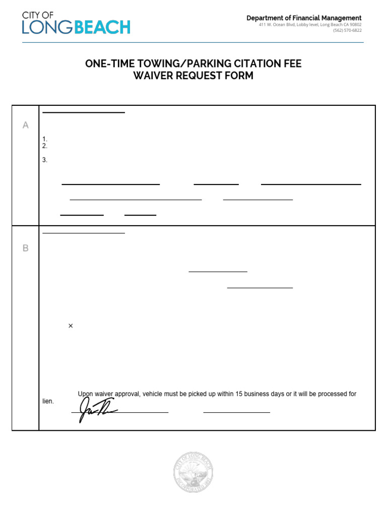 Towing Fee Waiver Request Form | PDF