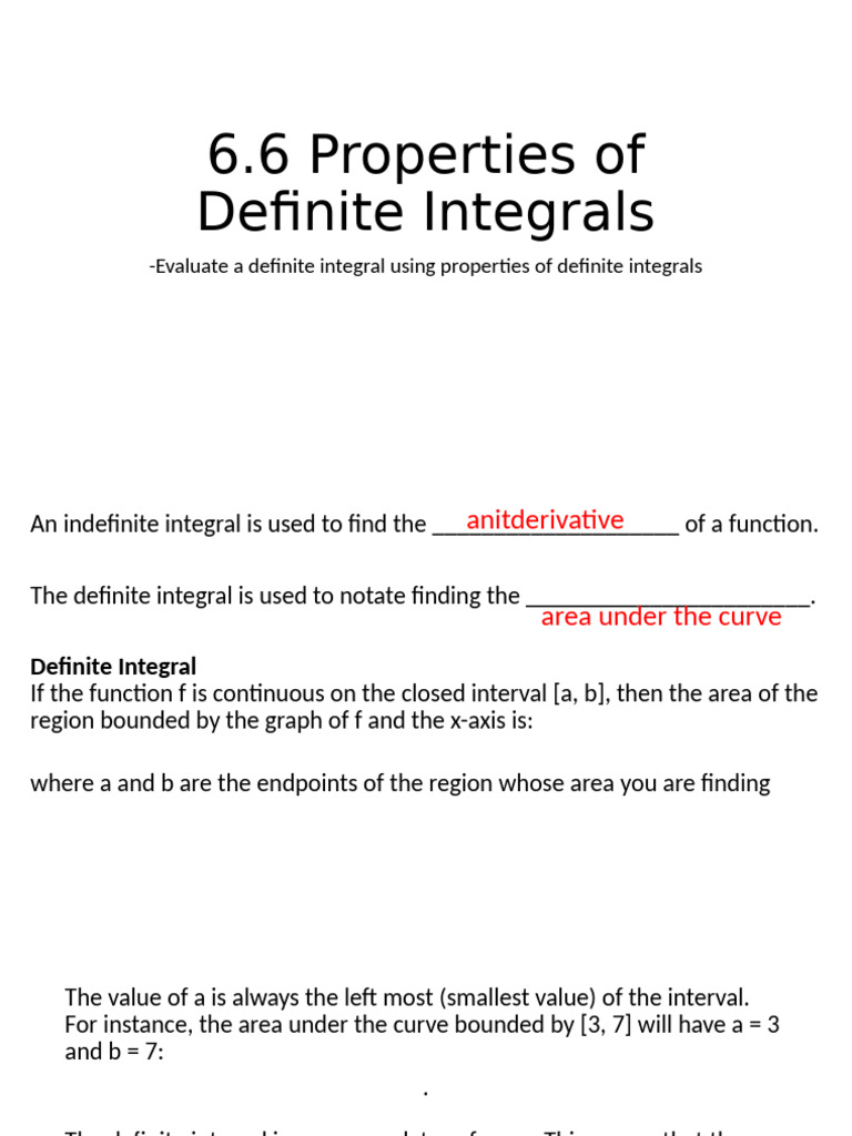 Properties of Definite Integrals | PDF | Integral | Interval (Mathematics)