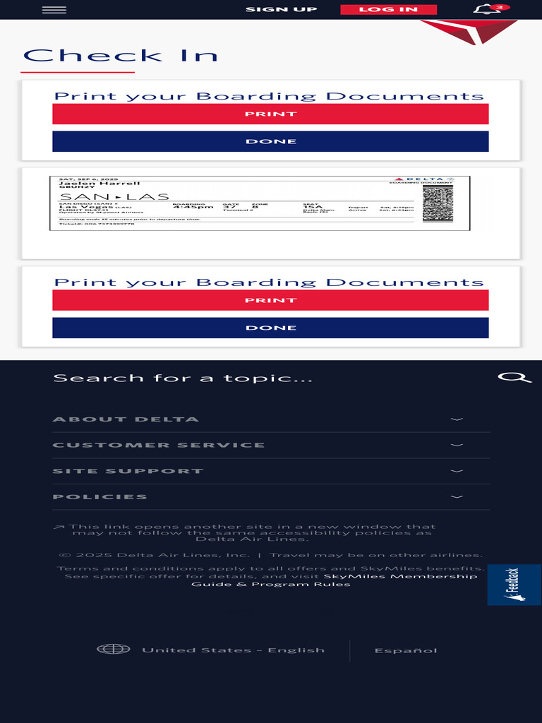 Check in Delta Air Lines | PDF