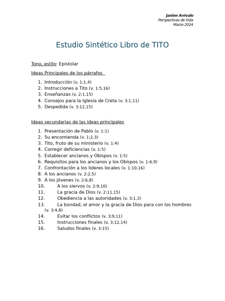 5 Estudio Sintetico Libro de Tito | PDF | Epístolas canónicas | Pablo el apóstol