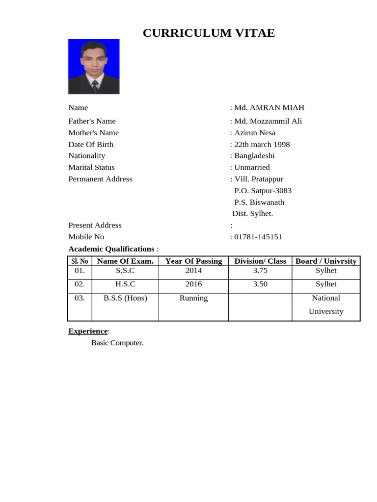 Md. Amran Miah CV Summary | PDF