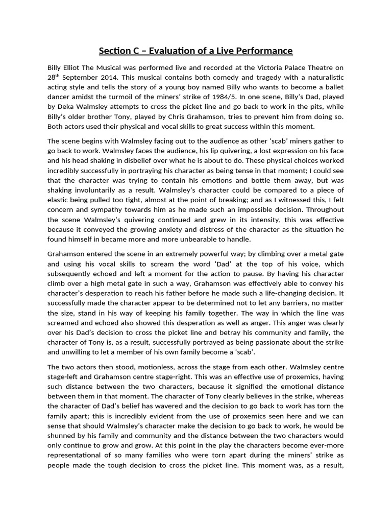 Billy Elliot Performance Analysis | PDF
