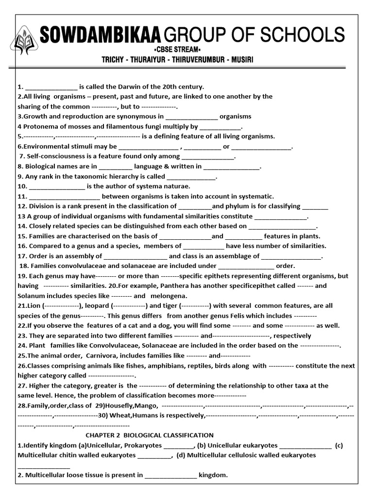 XL NEET BOTANY WORKSHEET FILLUPS | PDF | Biology | Organisms