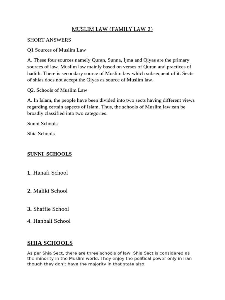 FAMILY LAW 2 Internal Answers | PDF | Sharia | Marriage