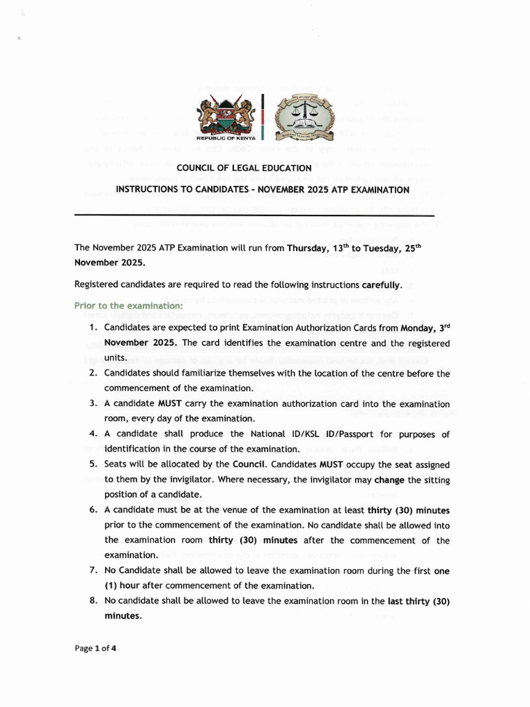 Nov. 2025 Instructions to Candidates | PDF