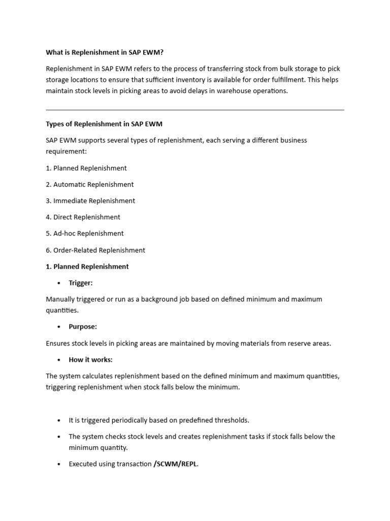 Replenishment in EWM | PDF | Warehouse | Logistics