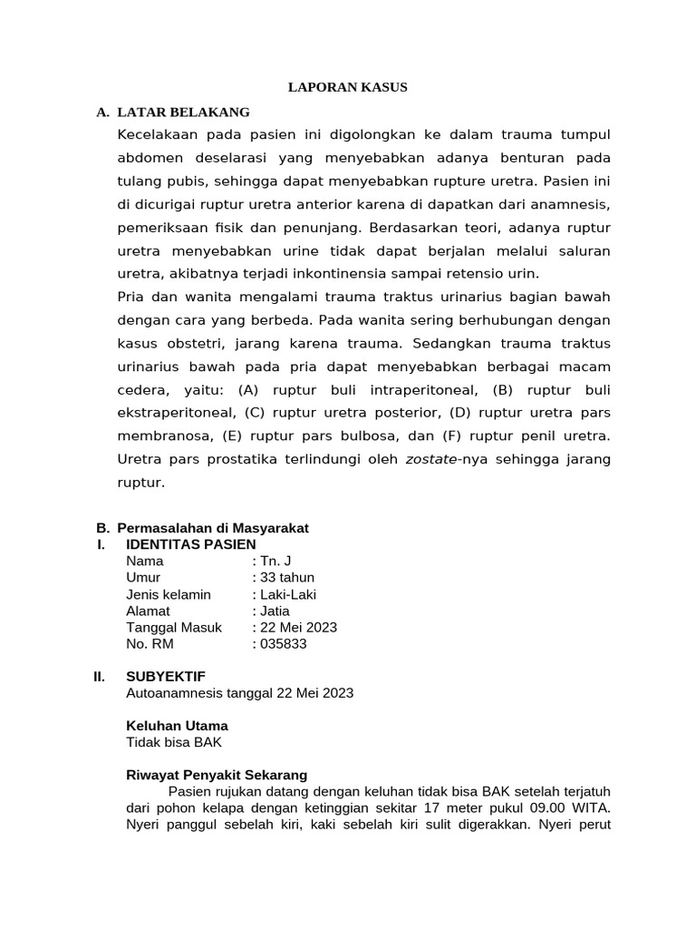 Laporan Kasus Ruptur Uretra Post Trauma Tumpul | PDF