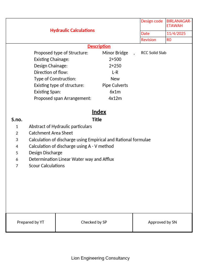 Hydraulic Calculations for Minor Bridge | PDF | Earth Sciences | Civil ...