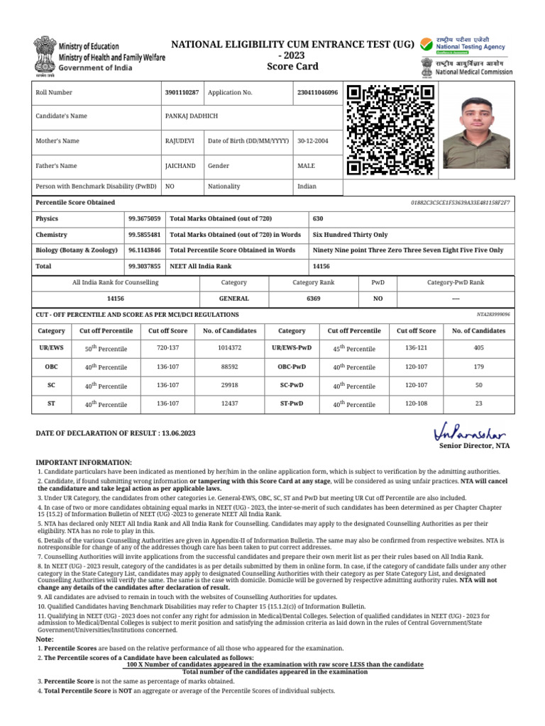 Neet Result | PDF | Higher Education | Qualifications