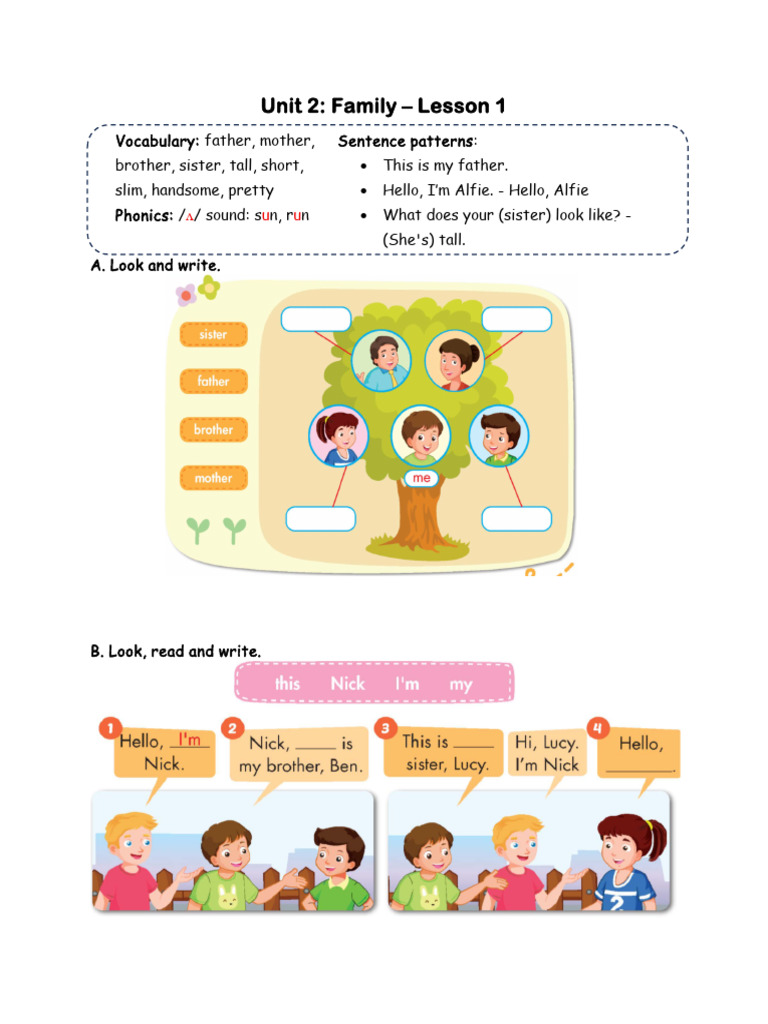 Family Vocabulary and Phonics Lesson | PDF