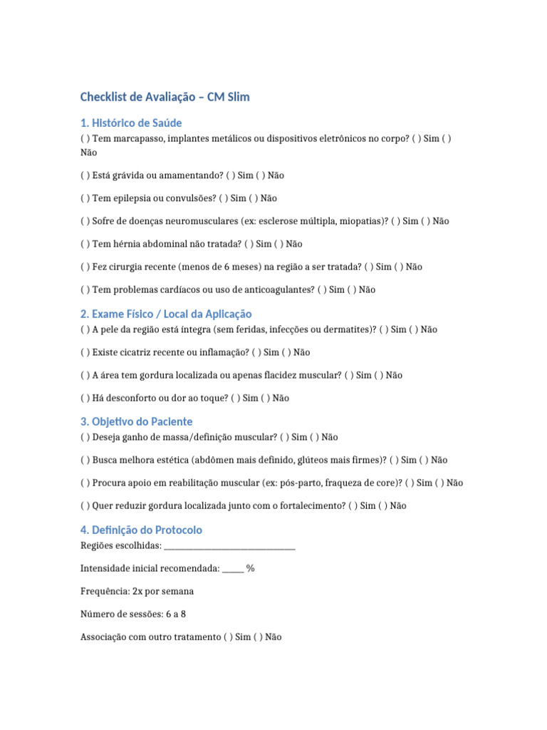Checklist de Avaliação para CM Slim | PDF